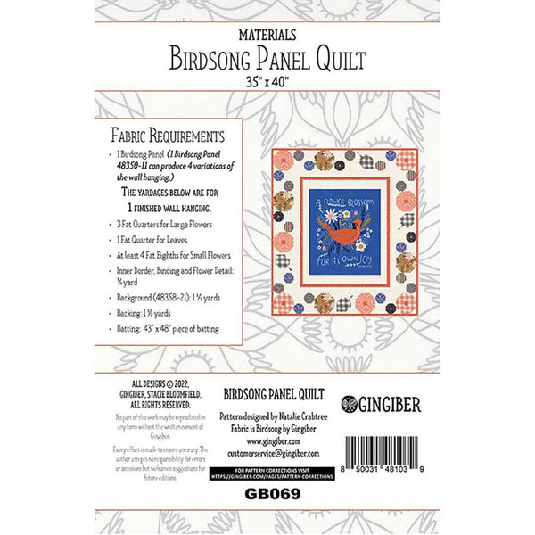 Birdsong Panel Quilt Pattern by Gingiber